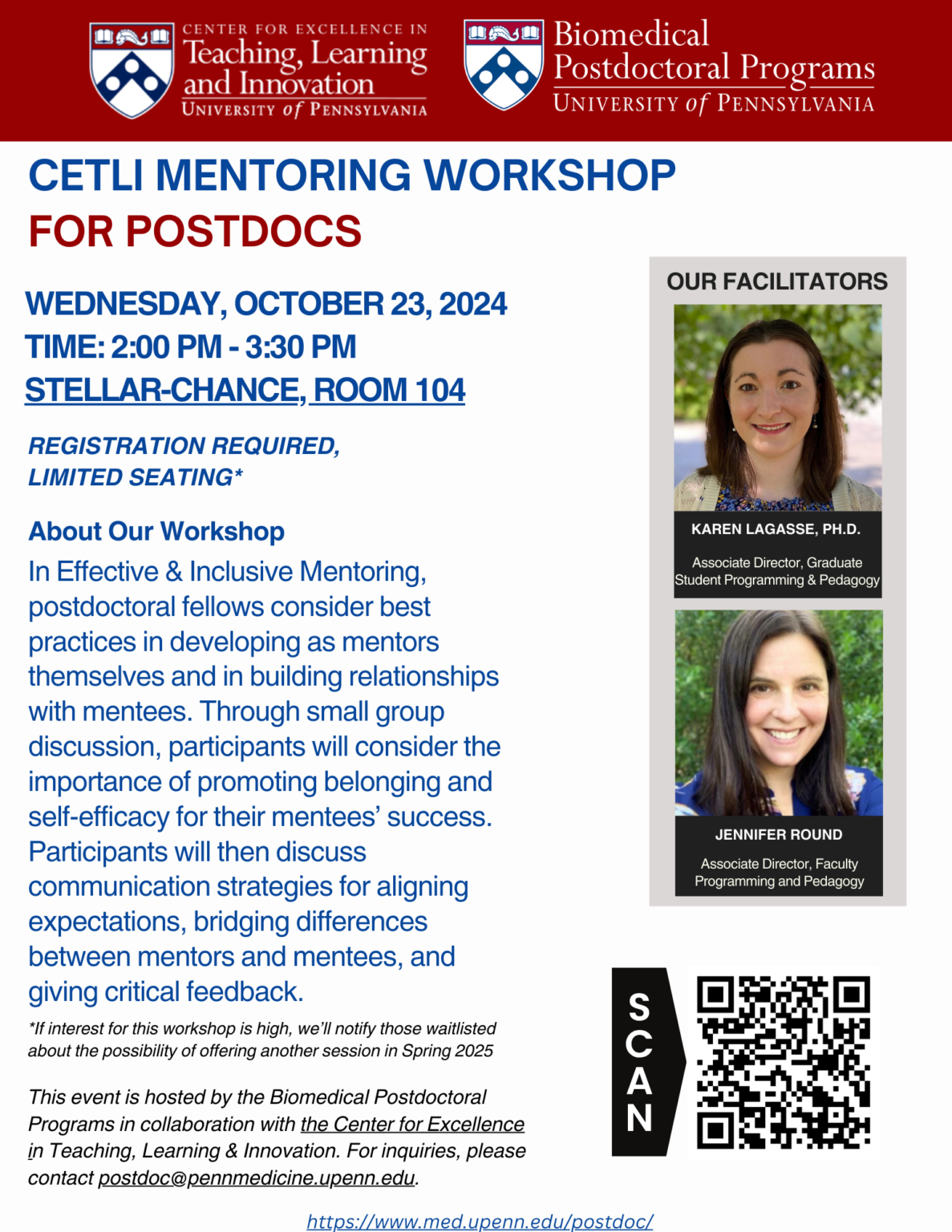 Postdoc Mentorship Workshop — Penn Center for Excellence in Teaching, Learning, and Innovation ...